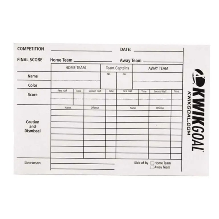 Referee Score Sheet - Soccer Shop USA